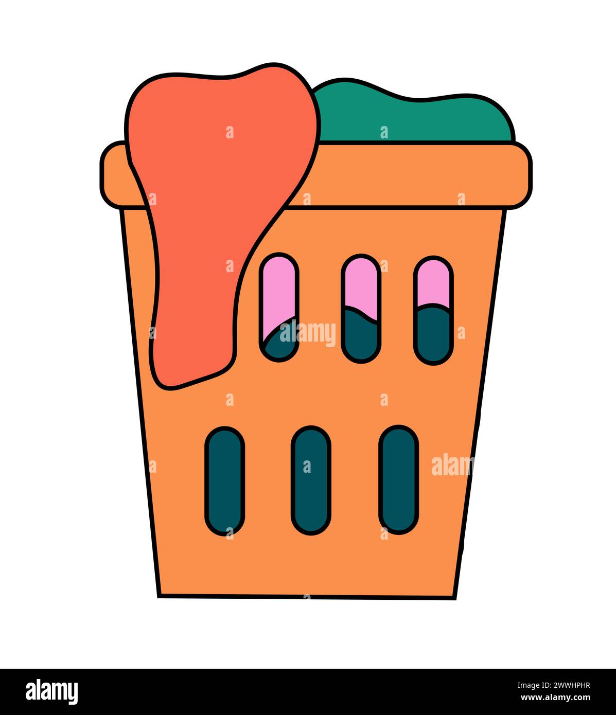 Cleaning Element. Laundry basket with clothes. Vector Flat illustration ...