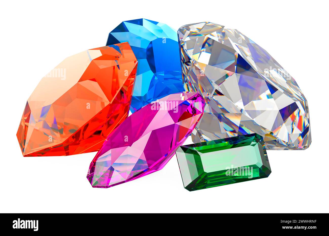 Colorful Gemstones, 3D rendering isolated on white background Stock ...
