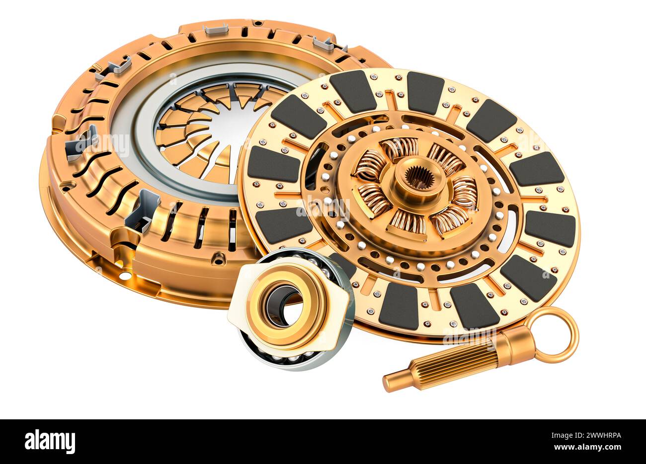 Structure of Car Clutch, golden. 3D rendering isolated on white ...