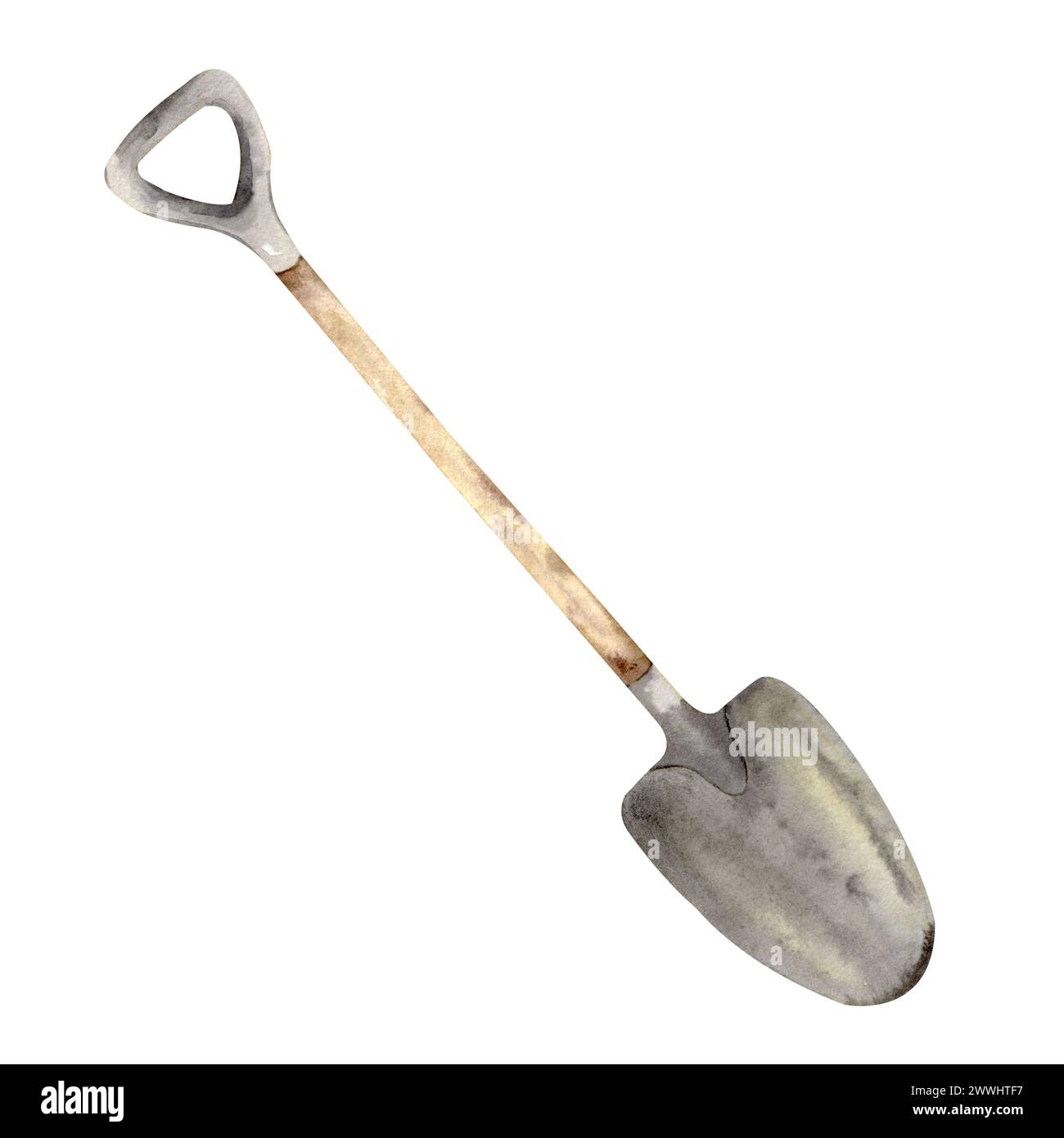 Shovel with wooden-handle isolated Gardening watercolour Illustration ...