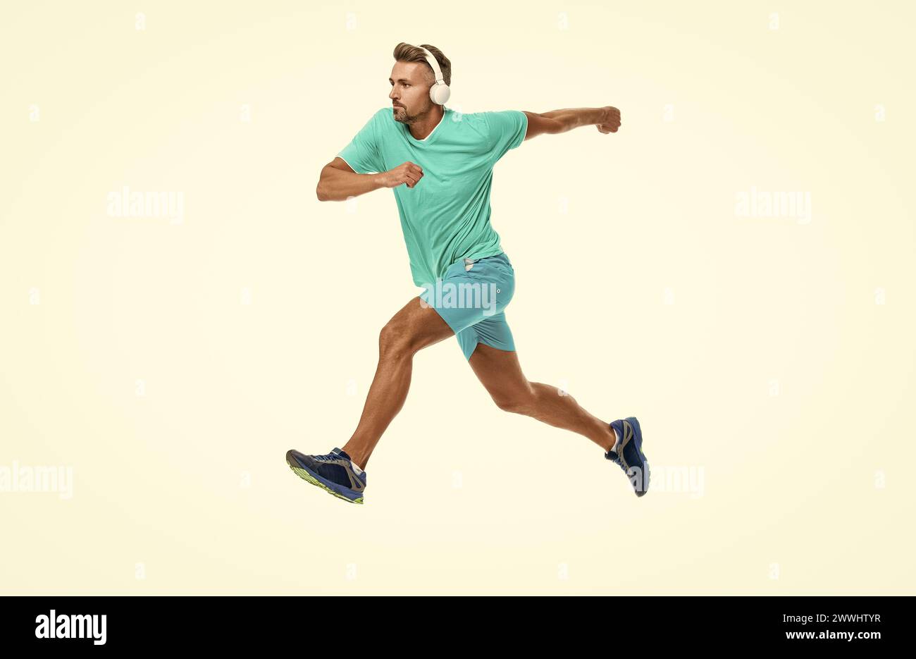 active sportsman jogger running. The sportsman running at full speed ...