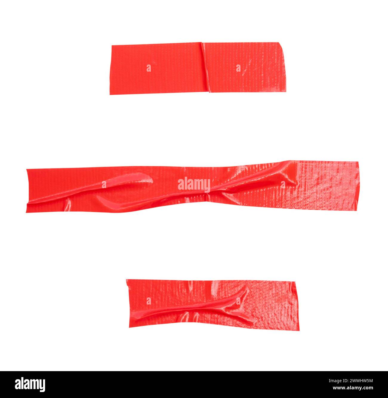 Top view set of red adhesive vinyl tape or cloth tape in stripes is ...