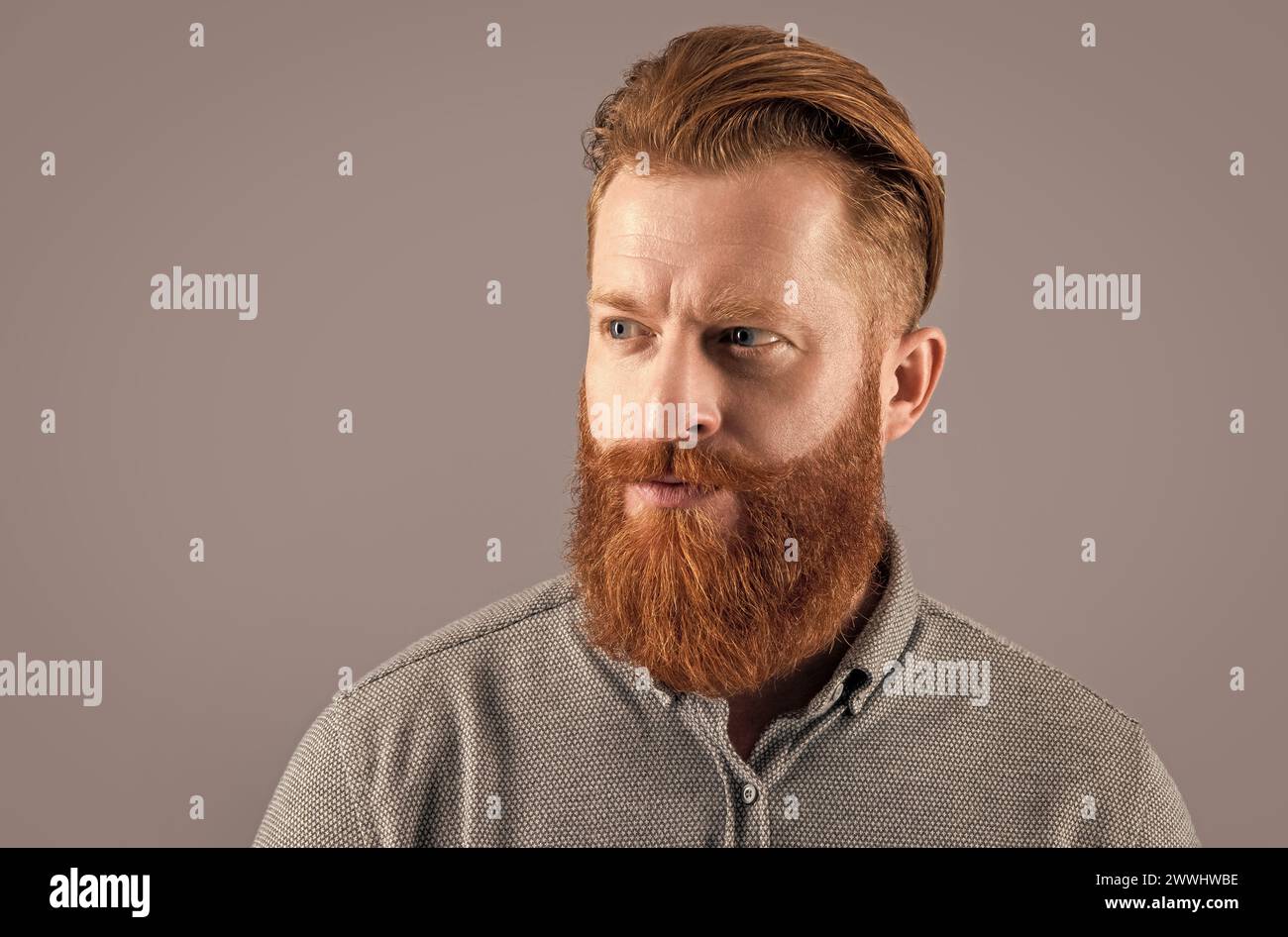 studio portrait of unshaven man. beard care. handsome unshaven man has ...