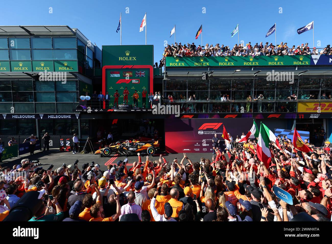 Melbourne, Australia. , . The race winner Carlos SAINZ and runner up ...