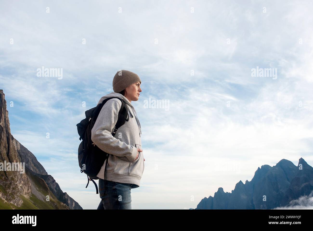 Hiker woman walking mountains hi-res stock photography and images - Alamy