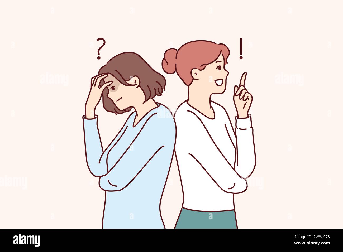 Two women solving same problem experience different emotions standing ...