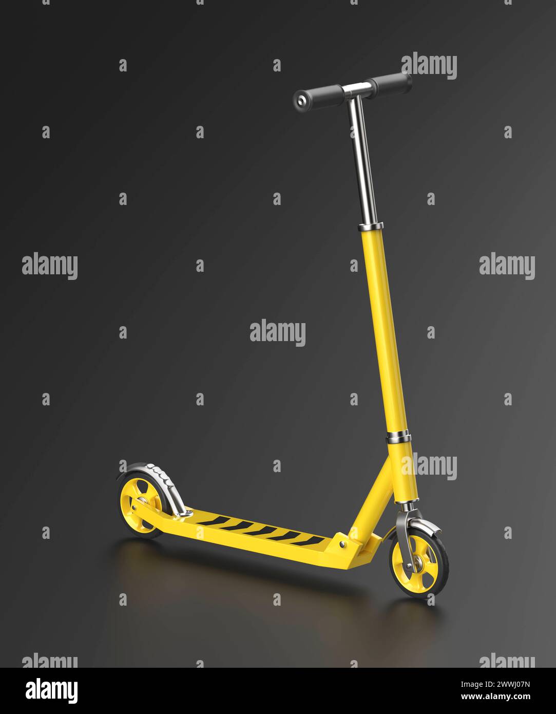 Shiny yellow kick scooter Shiny yellow kick scooter on asphalt ...