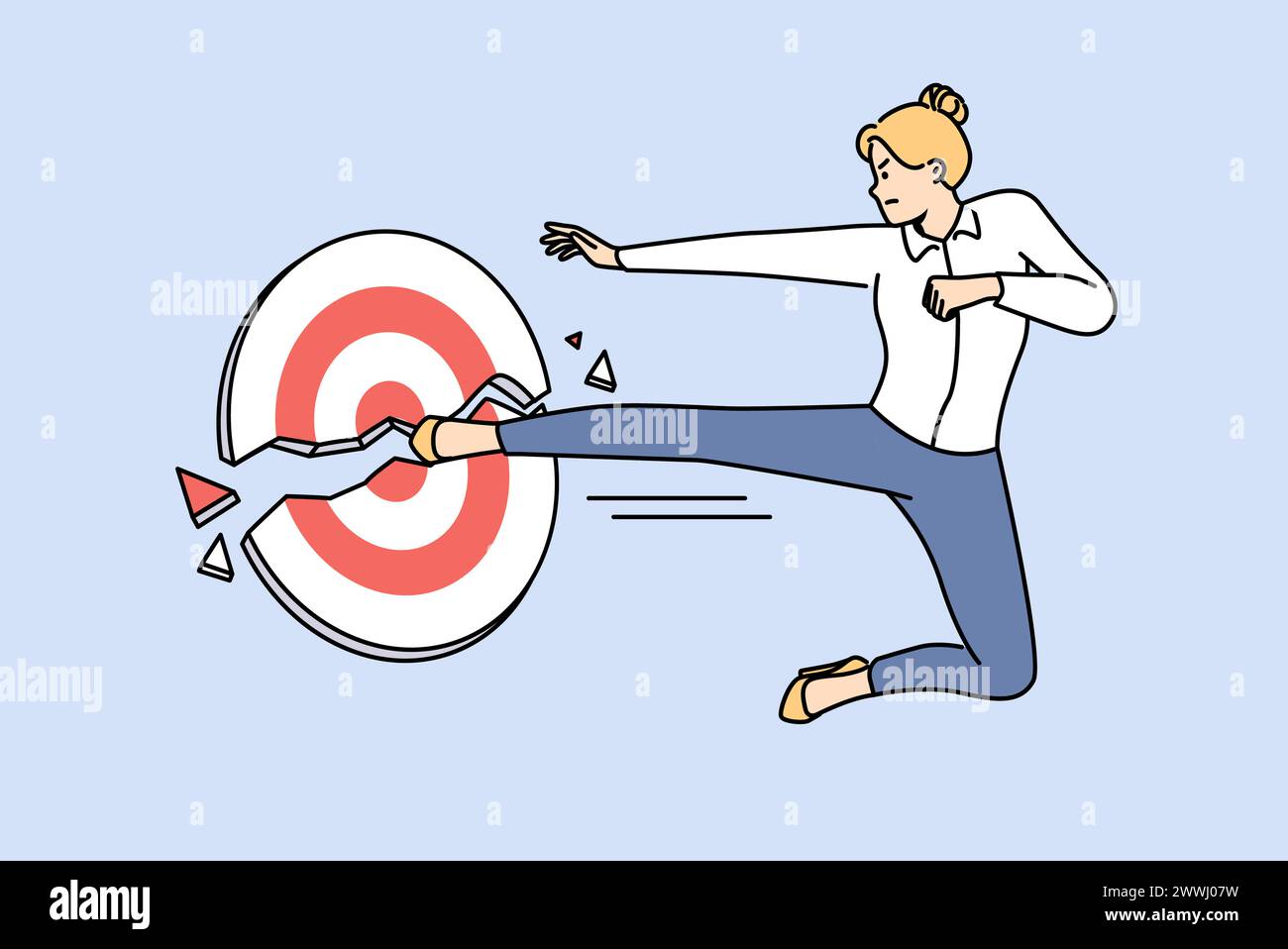 Business woman kicks target showing strength and ambition to achieve ...