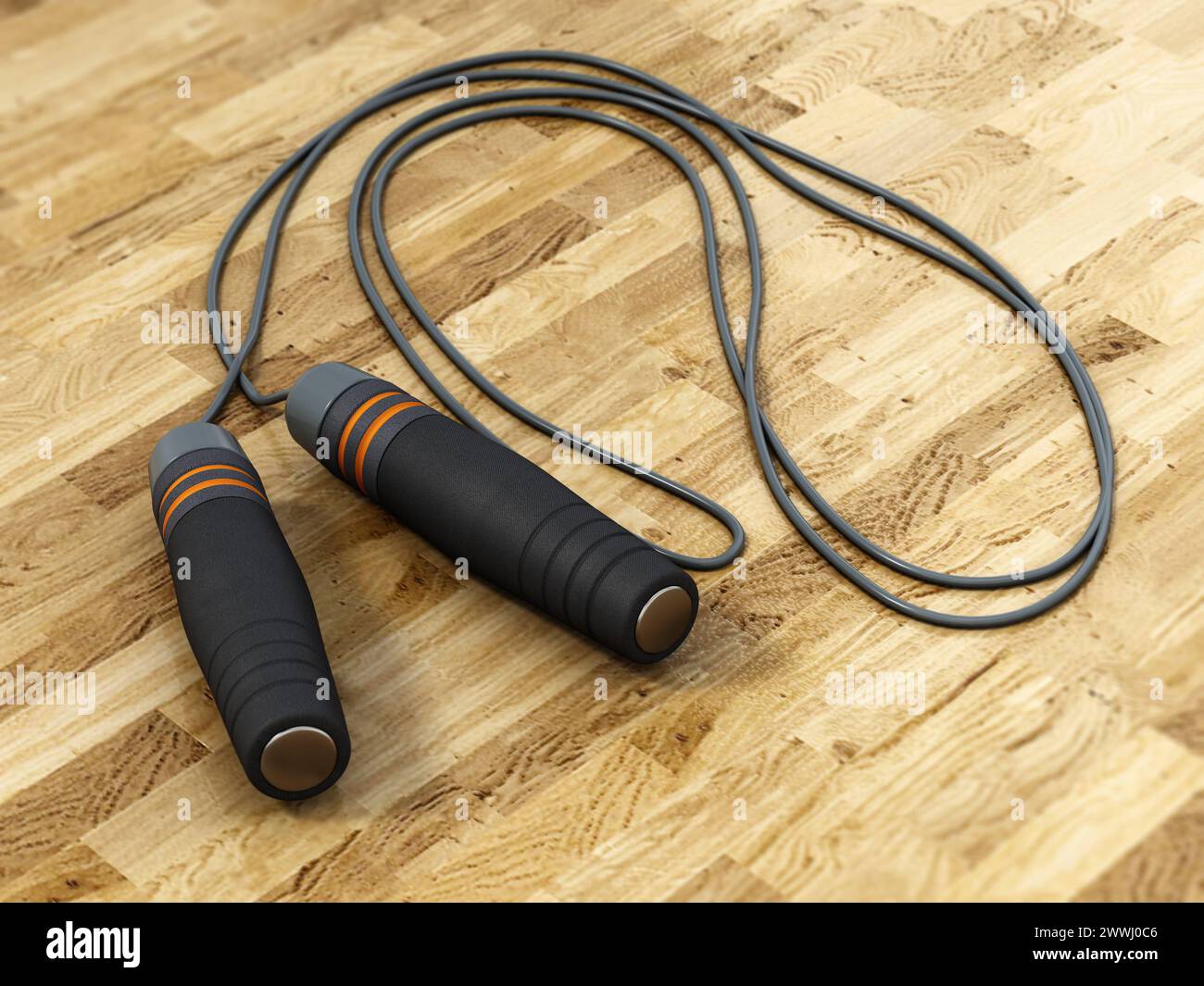 Professional jump rope standing on parquet ground. 3D illustration ...