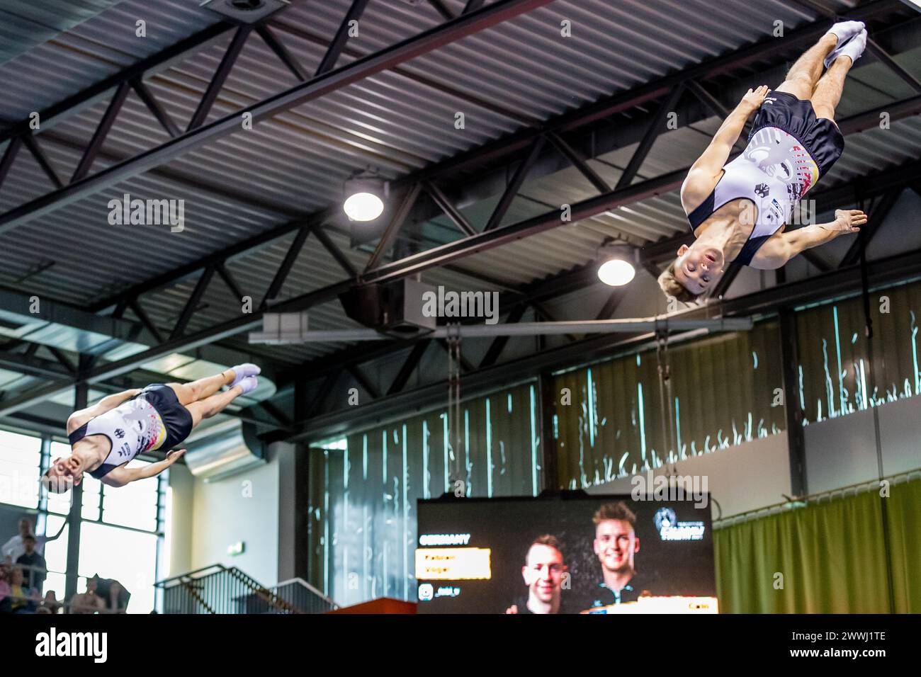 Cottbus, Germany. 24th Mar, 2024. Trampolining World Cup, men's ...