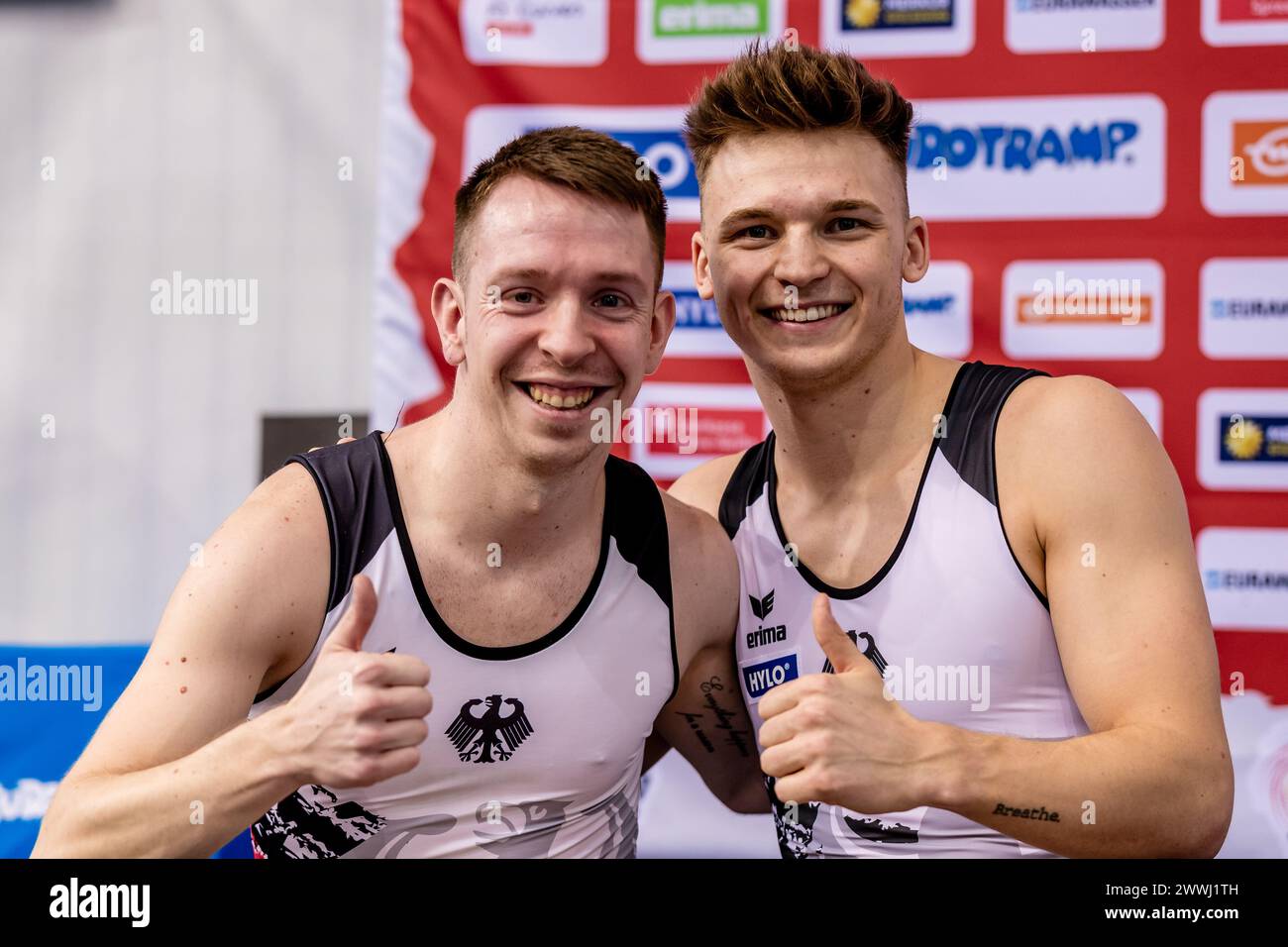Cottbus, Germany. 24th Mar, 2024. Trampolining World Cup, men's ...