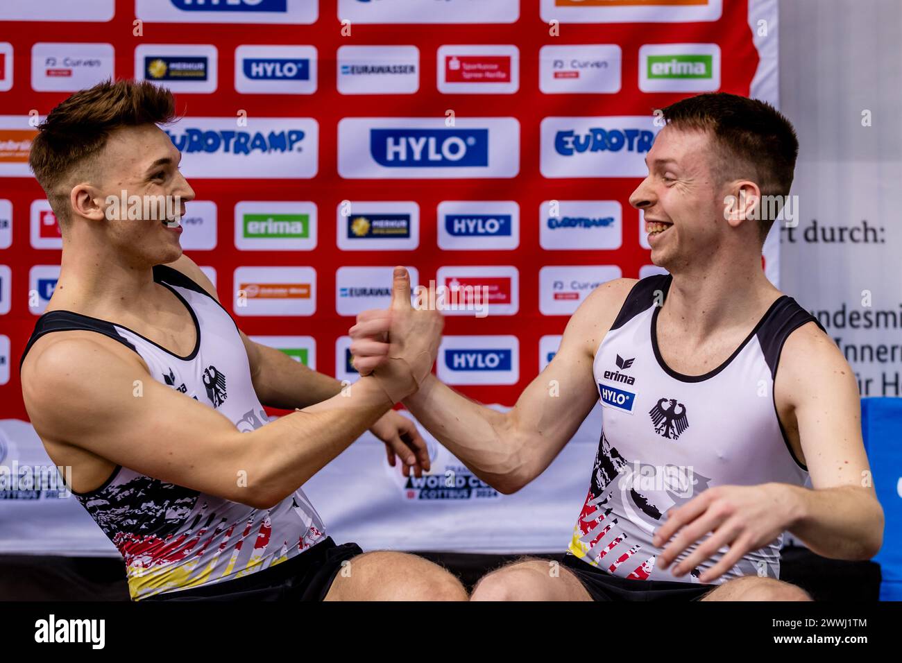 Cottbus, Germany. 24th Mar, 2024. Trampolining World Cup, men's ...