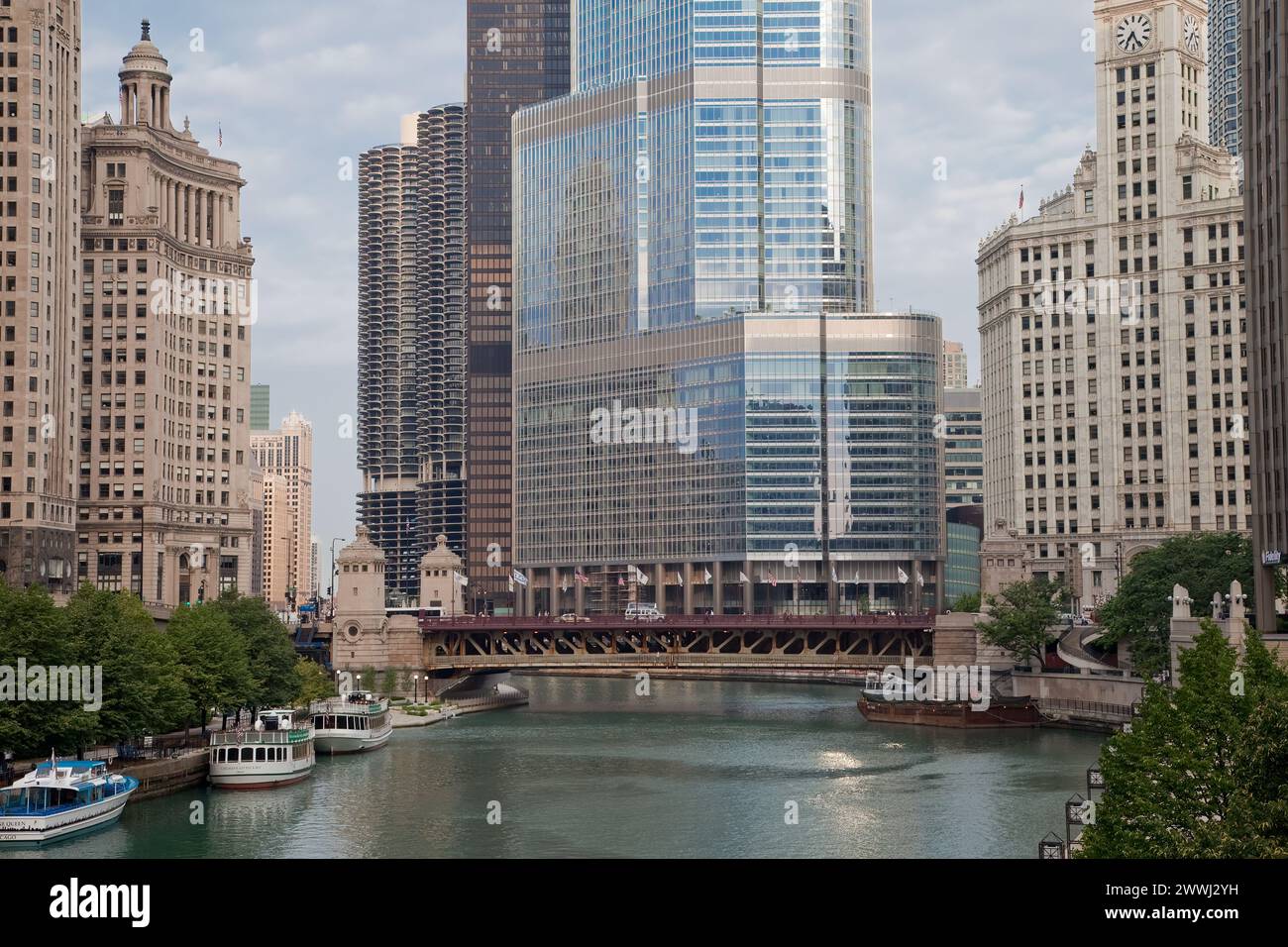 Chicago, Illinois. Trump Tower, on the Chicago River. Michigan Avenue ...