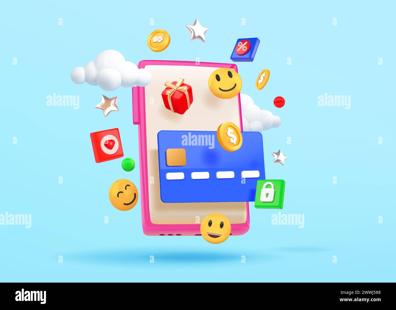 Online shopping. 3D smartphone. Internet payment. Discount promotion ...