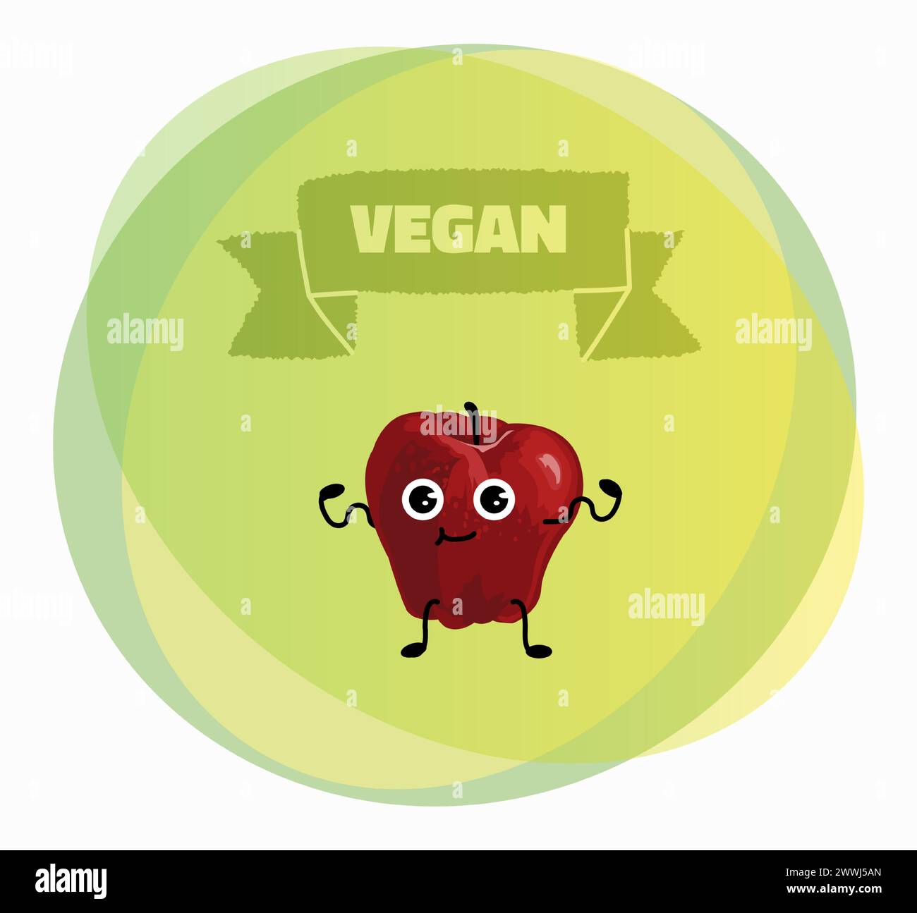 Apple character. Organic red fruit. Circle label. Cartoon food mascot ...