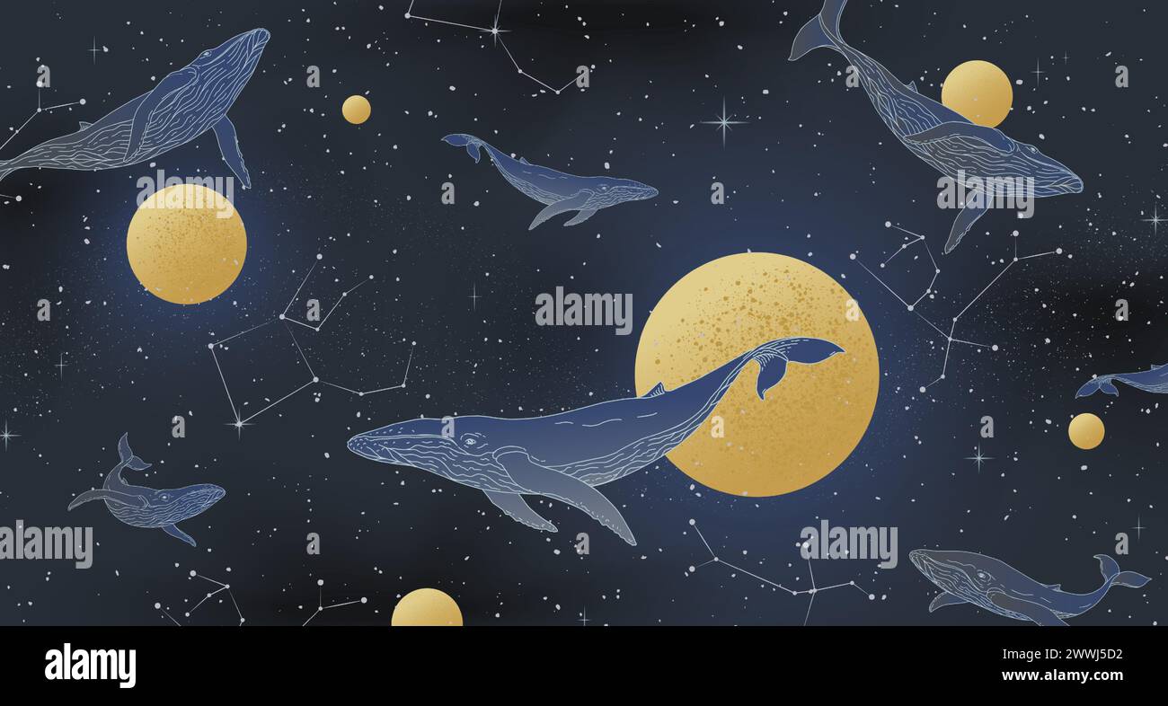 Line whale. Ocean sea fish, geometric animal pattern or modern art ...