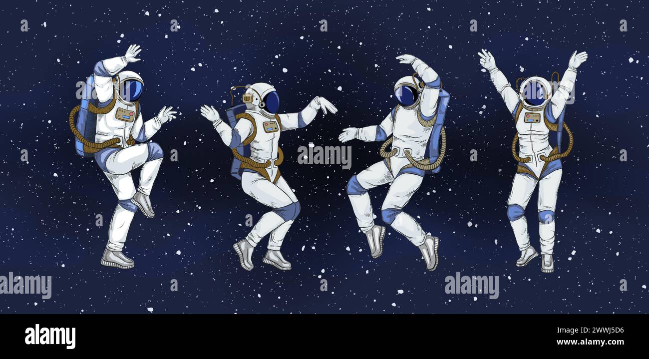 Space party. Retro astronaut dance funky disco music. Astronomy science ...