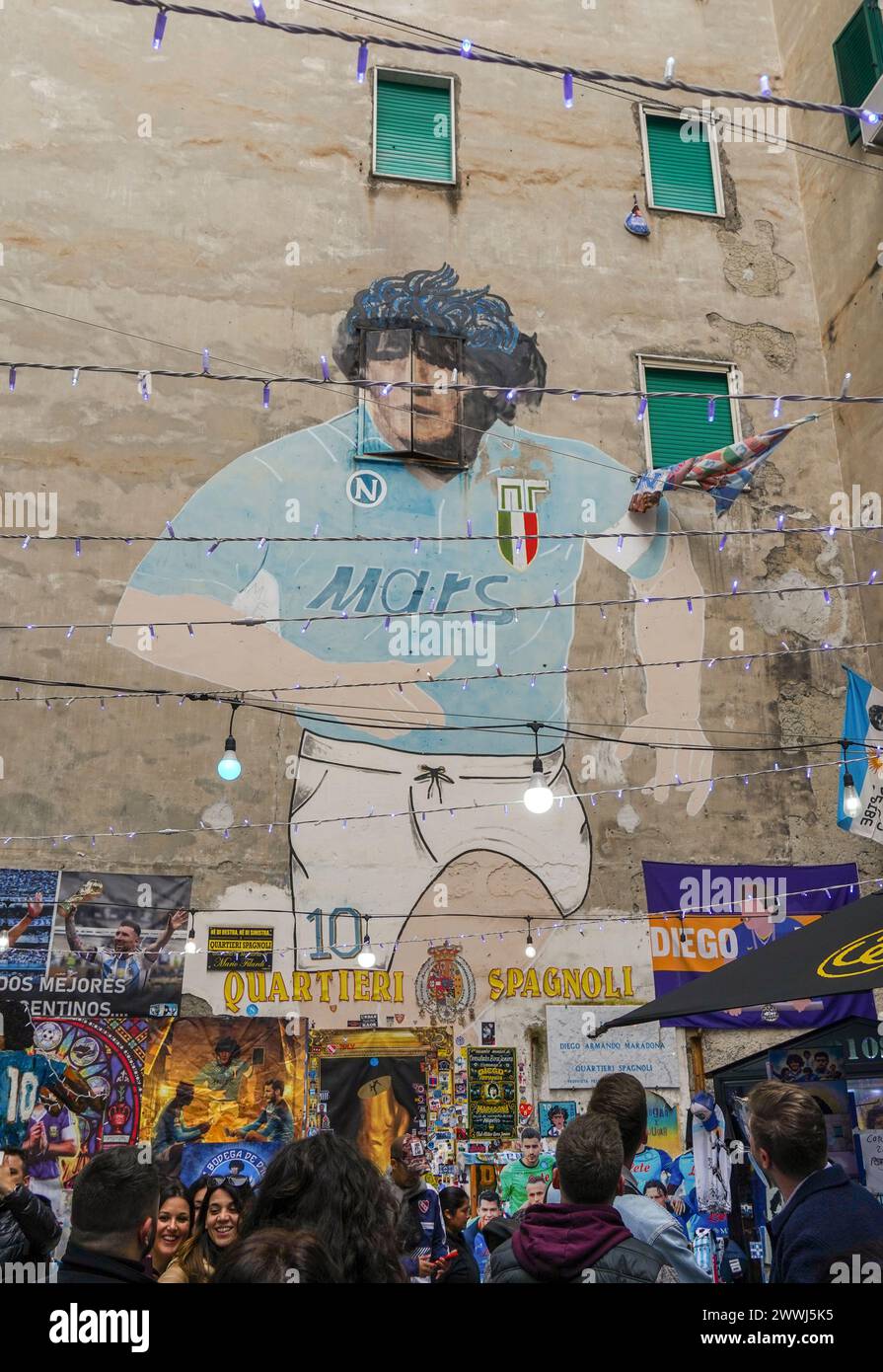 Diego Maradona mural in the Spanish Quarter of Naples, what has become ...