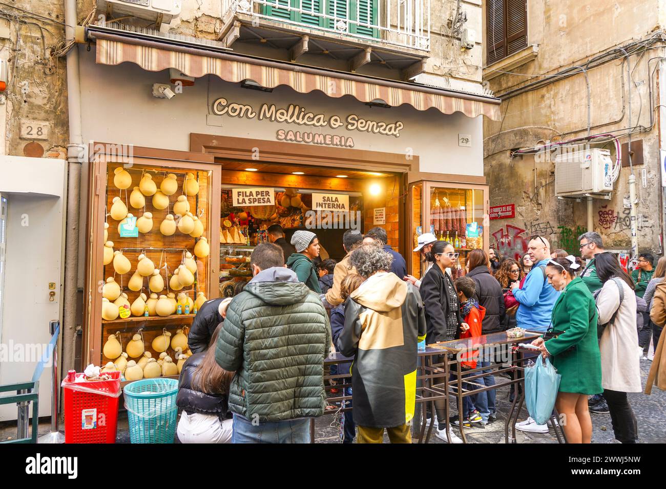 People lining up for a Italian sandwich shop in Naples, Italy Stock ...