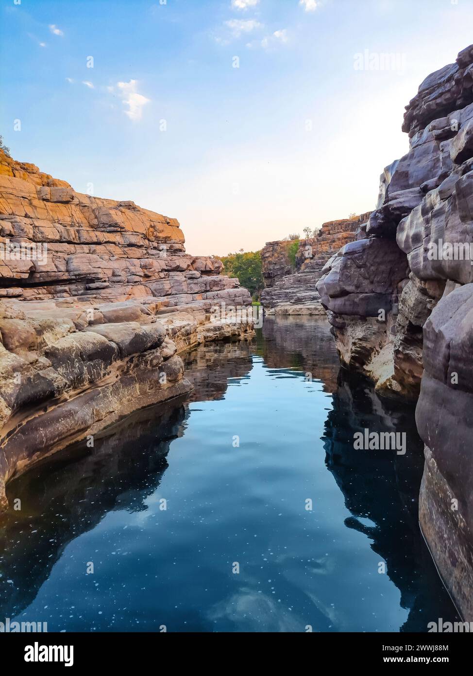 A beautiful lake surrounded by rocky mountain at Chidiya Bhadak, Indore ...