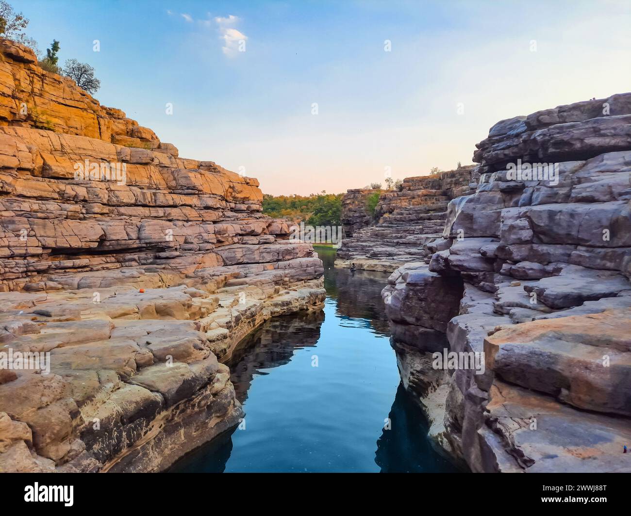 A beautiful lake surrounded by rocky mountain at Chidiya Bhadak, Indore ...