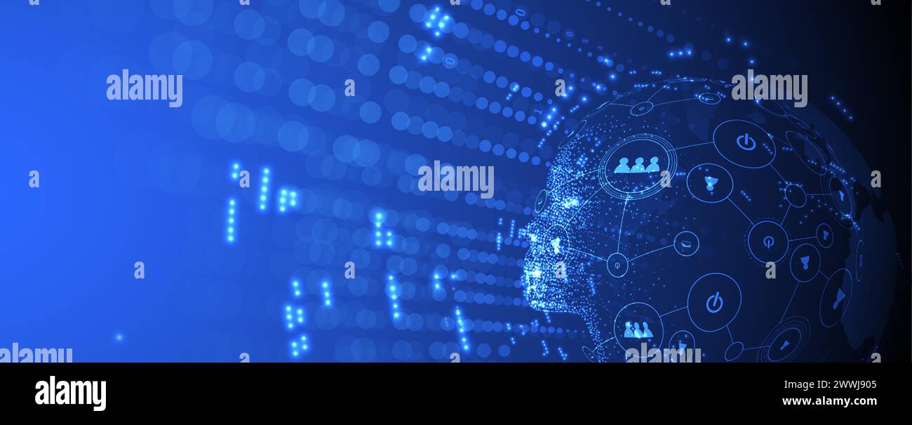 Abstract Artificial intelligence. Cloud computing. Machine learning. Technology web vector ...