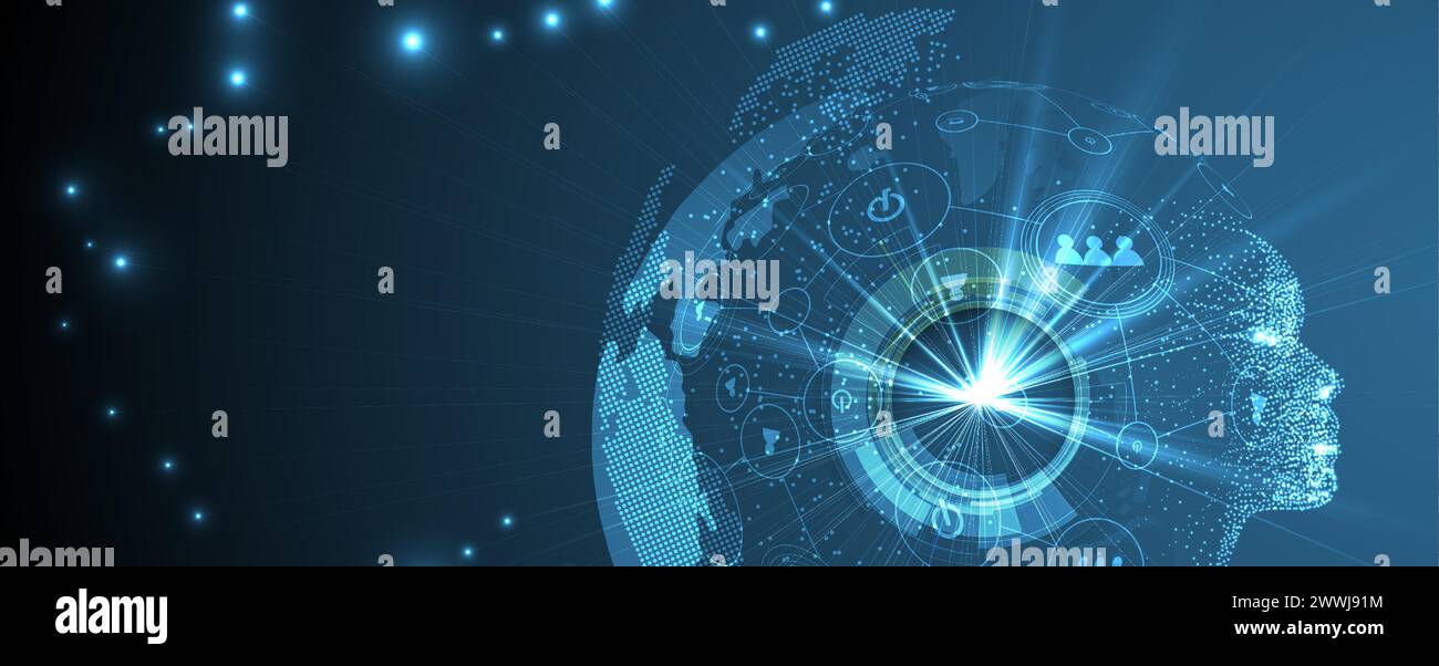 Abstract Artificial intelligence. Cloud computing. Machine learning. Technology web vector ...