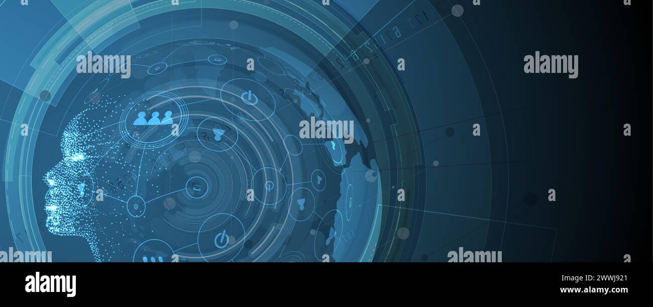 Abstract Artificial intelligence. Cloud computing. Machine learning. Technology web vector ...