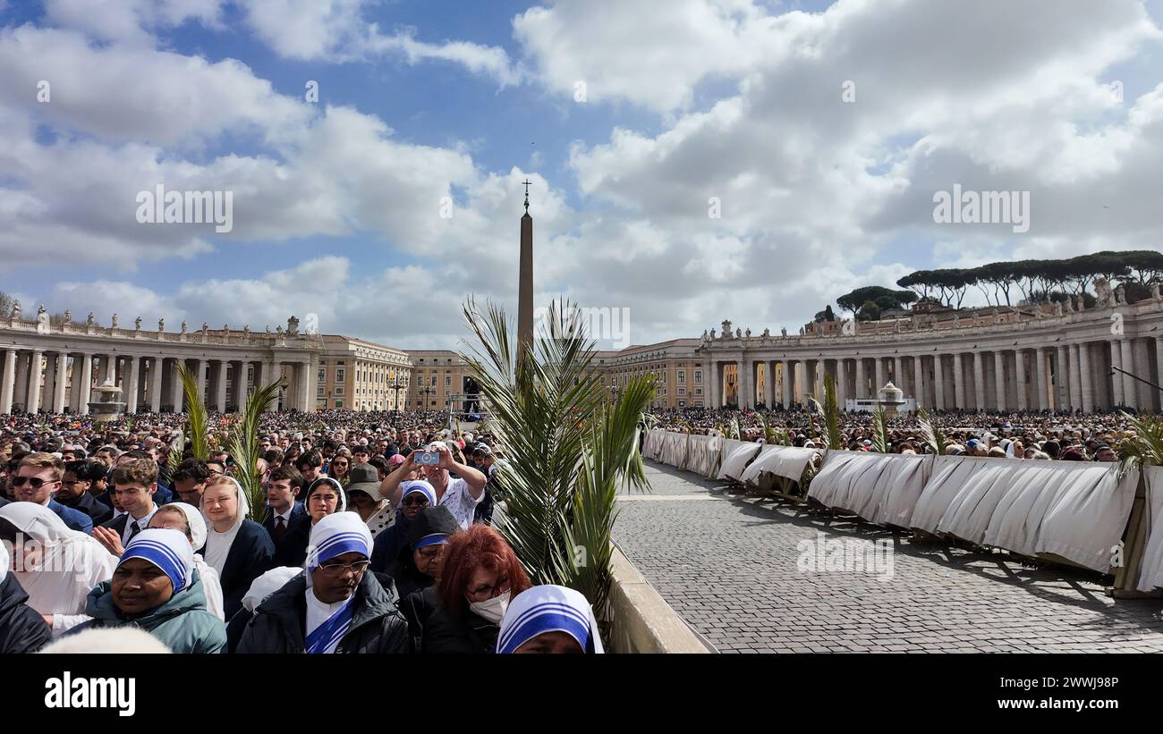 Rome Italy March 24, 2024: Palm Sunday in St. Peter's Square with ...