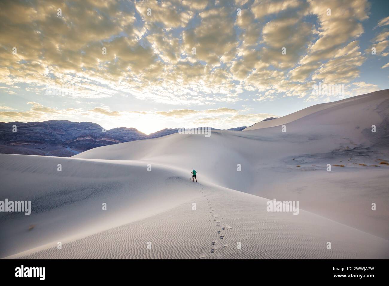 Hiker among sand dunes in the desert Stock Photo - Alamy