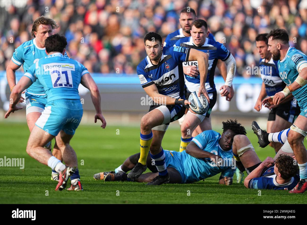 Bath, UK. 24th Mar, 2024. Will Muir of Bath Rugby tries to make a break ...
