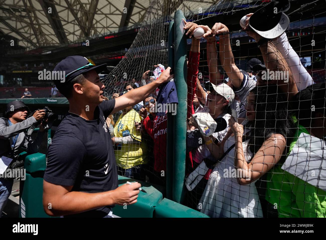 New York Yankees' Anthony Volpe signs autographs prior to a baseball ...