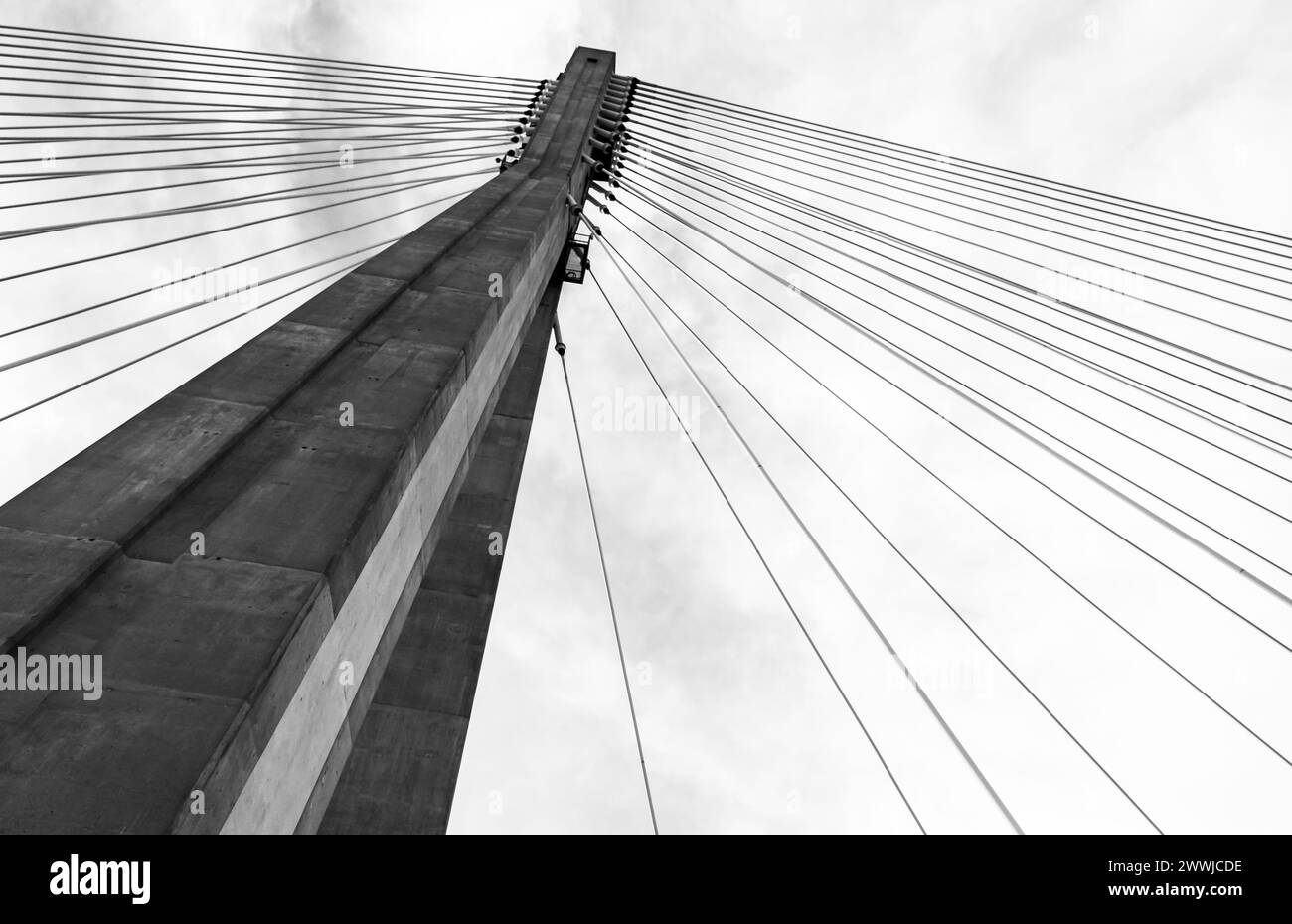 Steel cables of Swietokrzyski bridge over the Vistula river in Warsaw ...