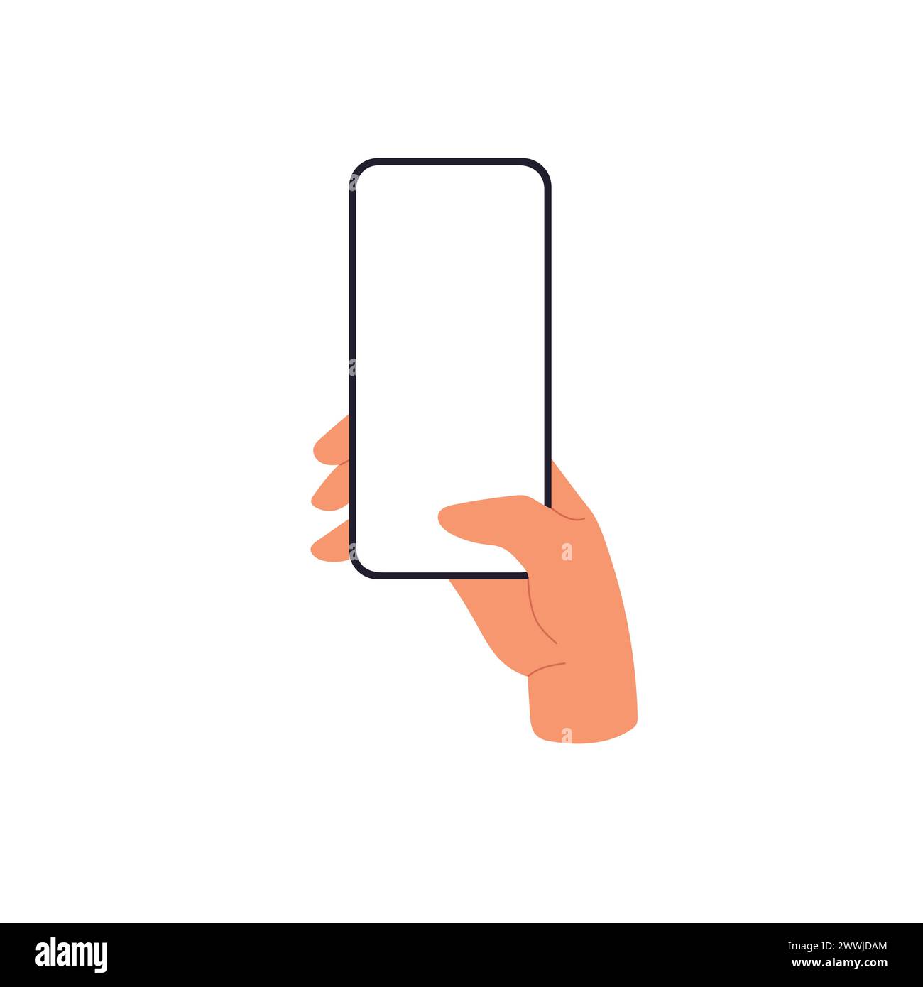 Mobile phone screen mockup in hand. Thumb finger clicking smartphone ...
