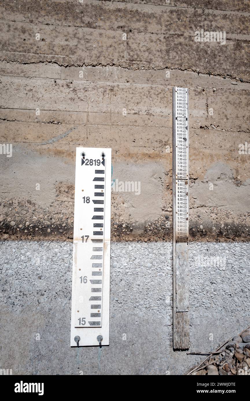 Local diversion Dam water level indicators Stock Photo - Alamy