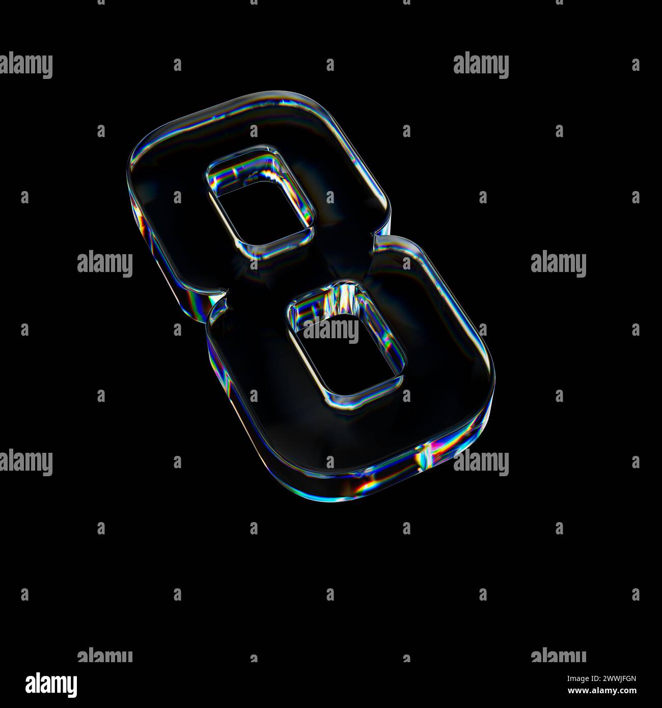 3d Transparent glossy number 8 with dispersion effect. Rainbow colors ...
