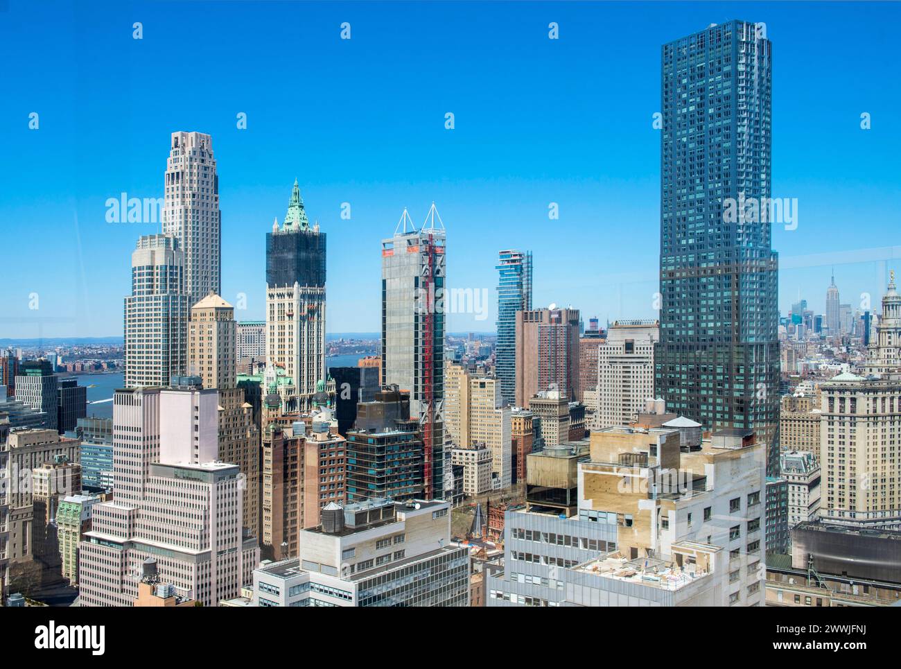 Rooftop view New York City, USA. Rooftop view on down town Manhattan ...