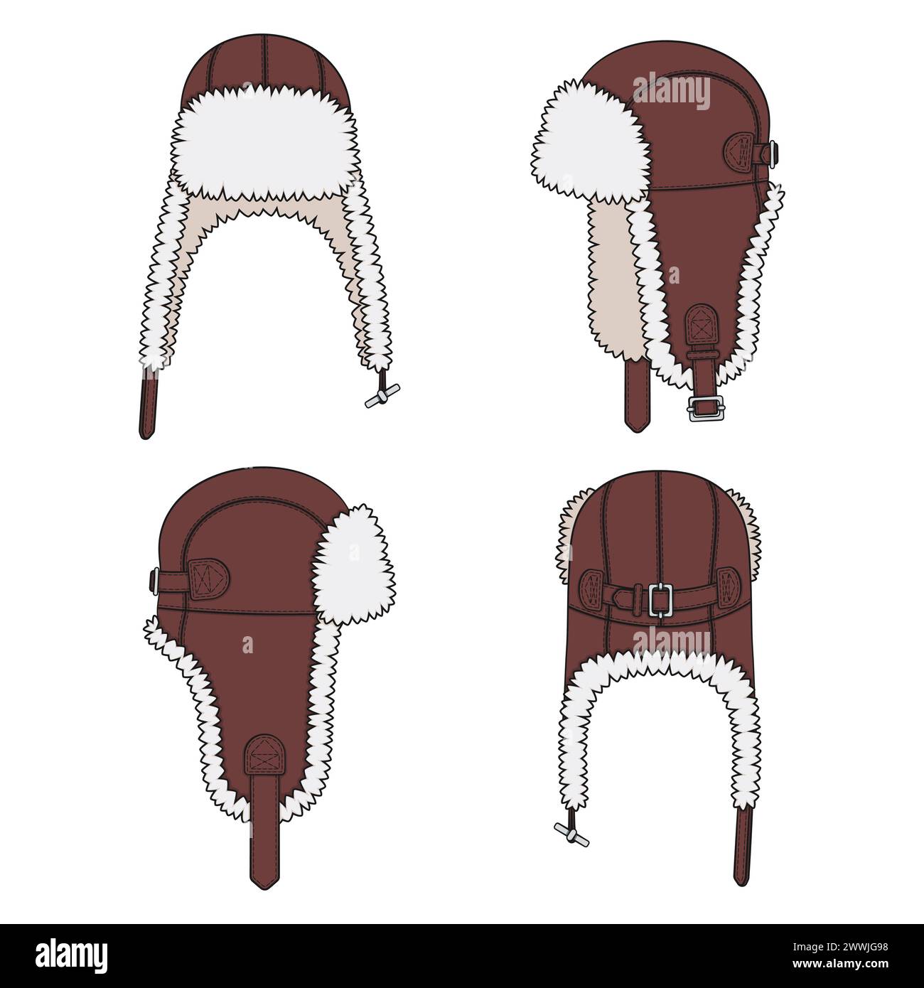 Set of color illustrations with flying cap with earflaps. Isolated ...