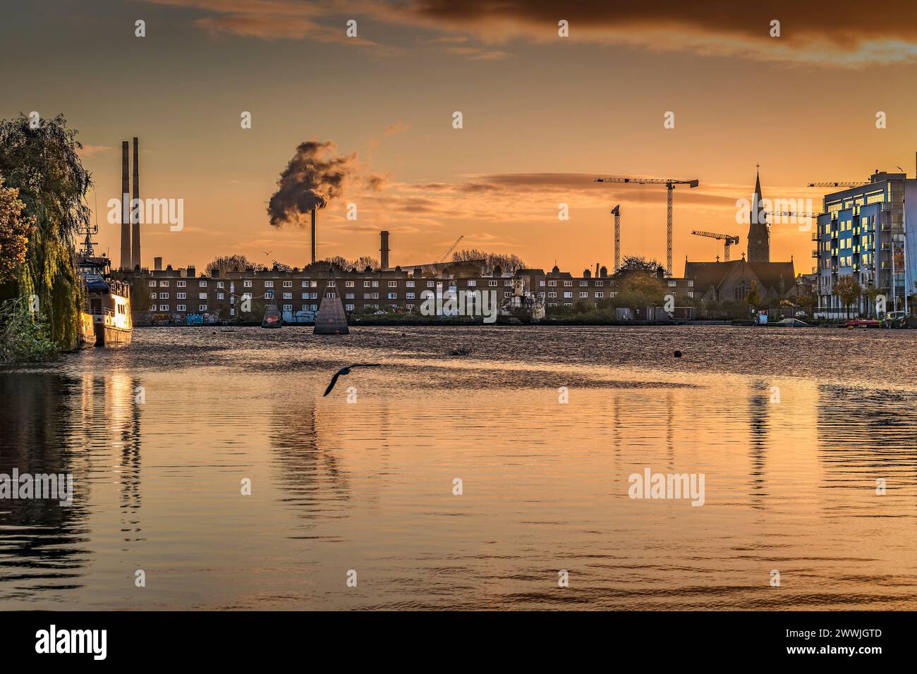 Oldish buildings at Grand Canal Dock at dawn, Dublin. Ireland Stock ...