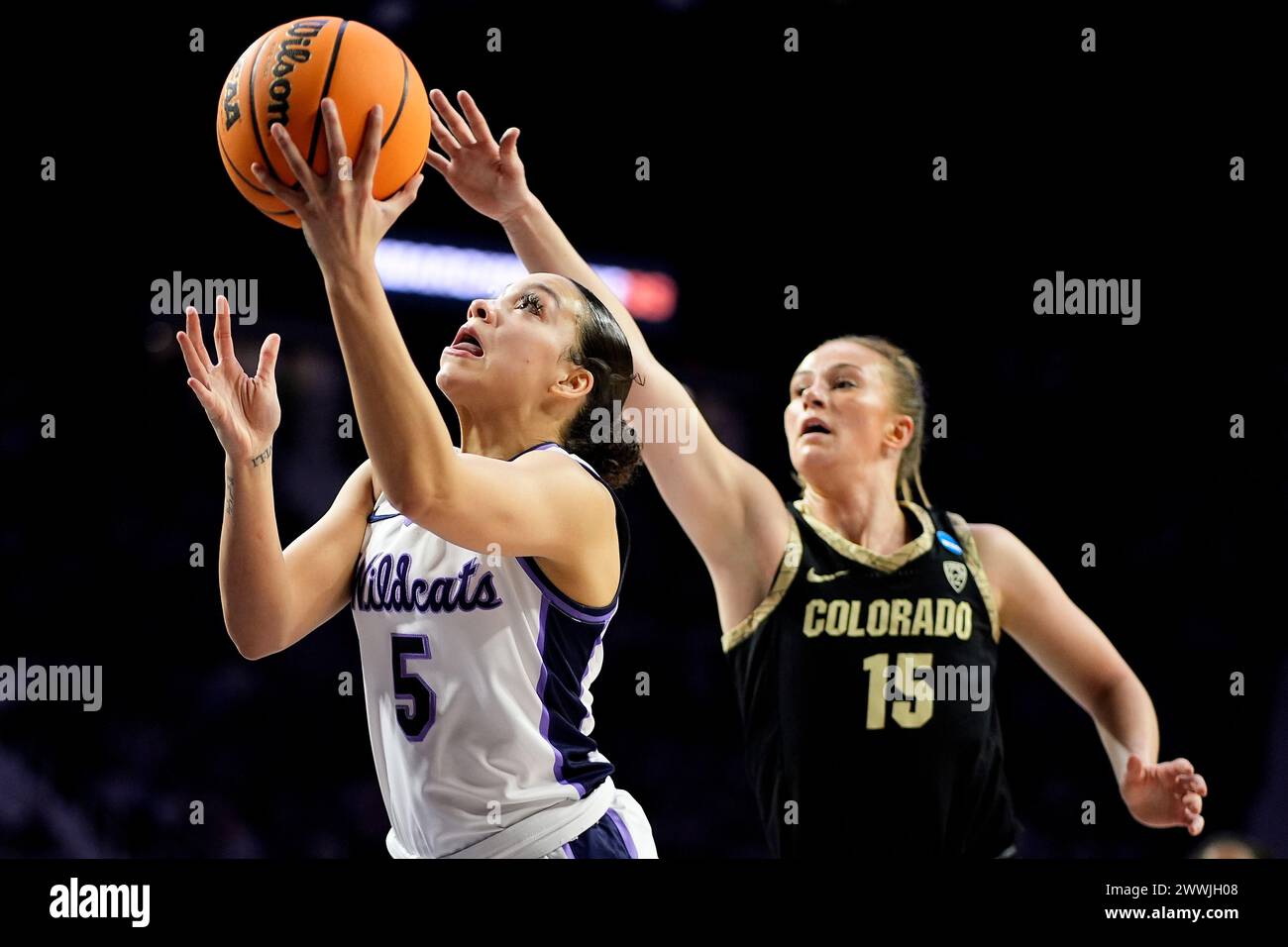 Kansas State guard Brylee Glenn (5) gets past Colorado guard Kindyll ...