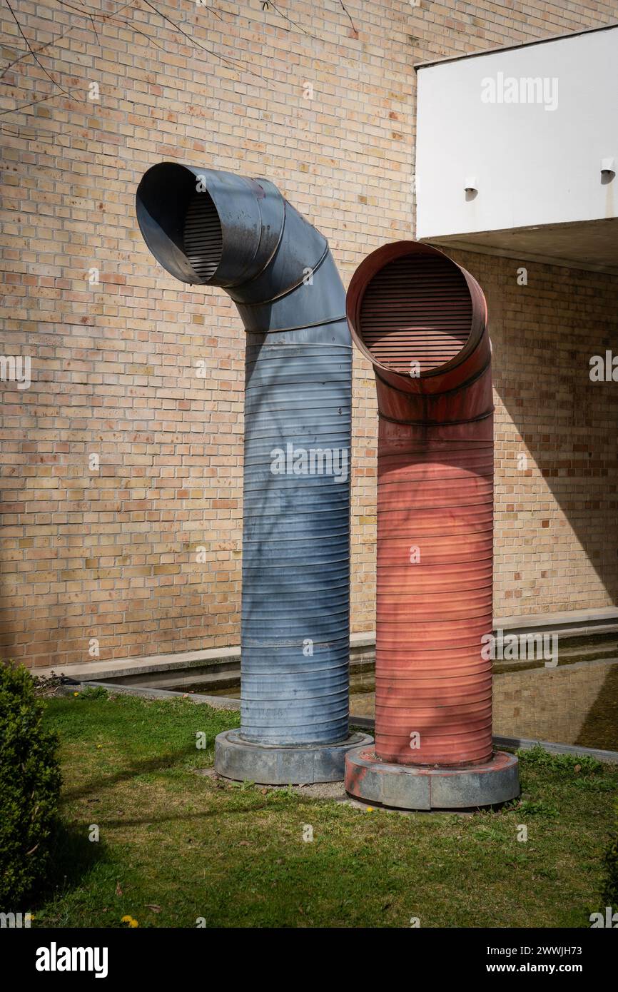 ventilation system pipes blue red Stock Photo - Alamy