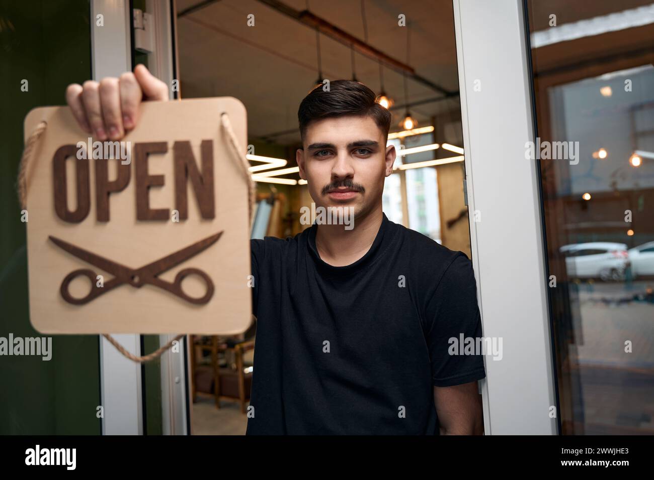 Barber shop open sign hi-res stock photography and images - Alamy