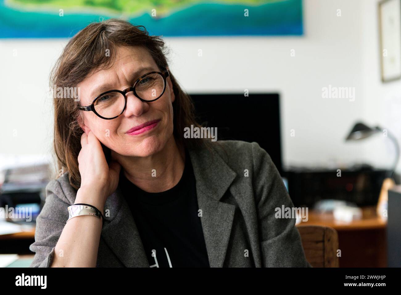 Female artist during an interview Peekskill, New York, USA. Female ...