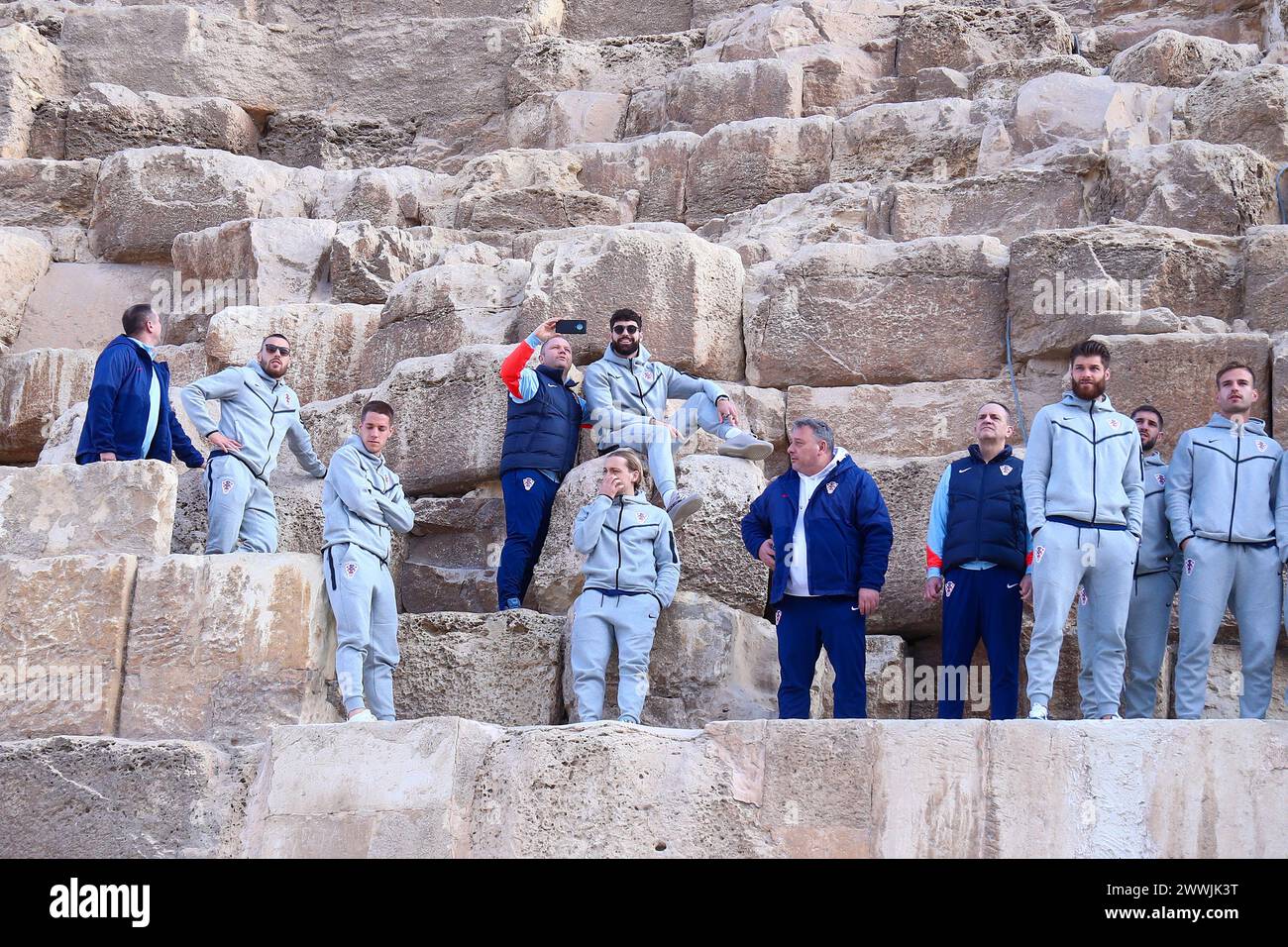 Giza, Egypt. 24th Mar, 2024. Players of Croatian football team pose for ...