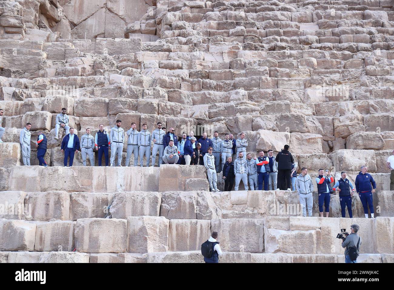 Players of Croatian football team pose for a photo during a visit to ...