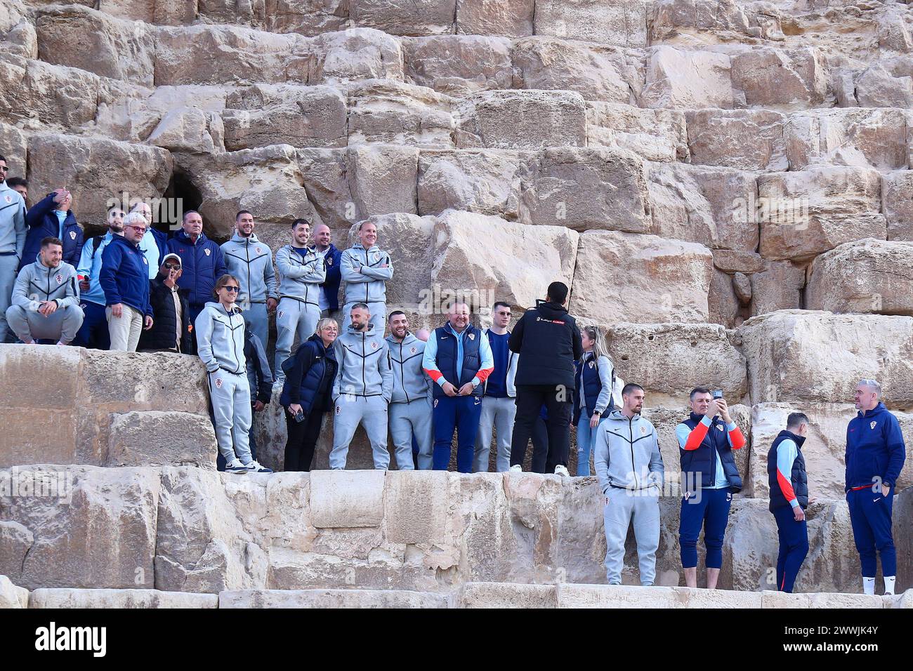 Giza, Egypt. 24th Mar, 2024. Players of Croatian football team pose for ...