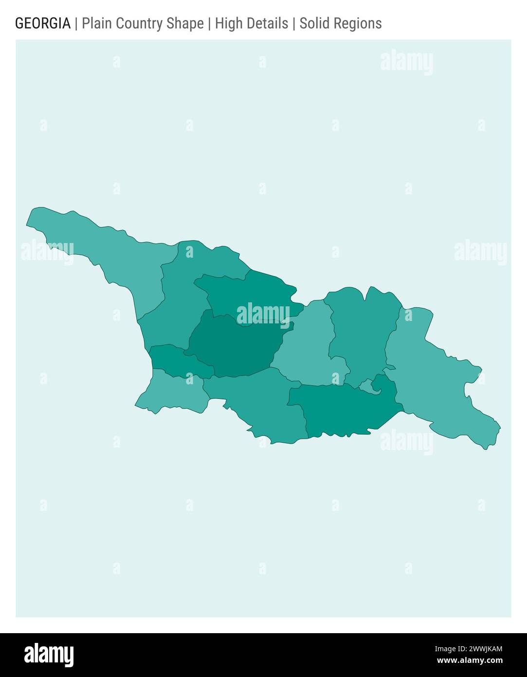 Georgia plain country map. High details. Solid regions style. Shape of ...