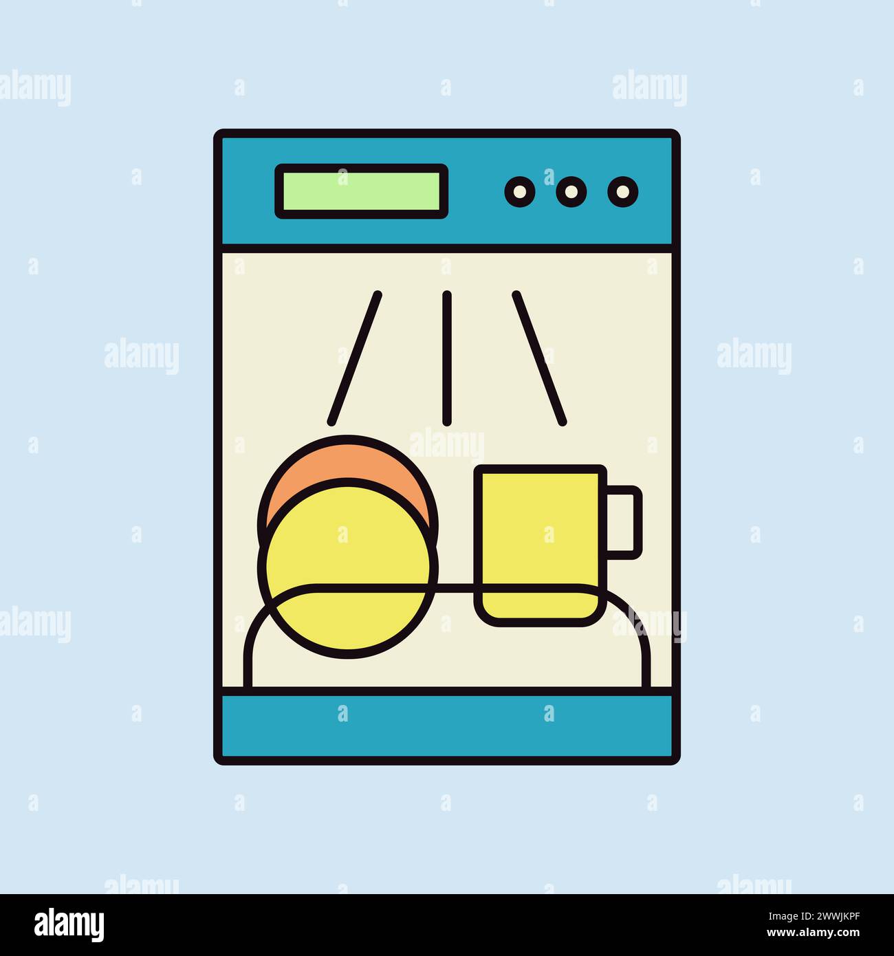 Dishwasher vector color icon. Electric kitchen appliance. Graph symbol ...