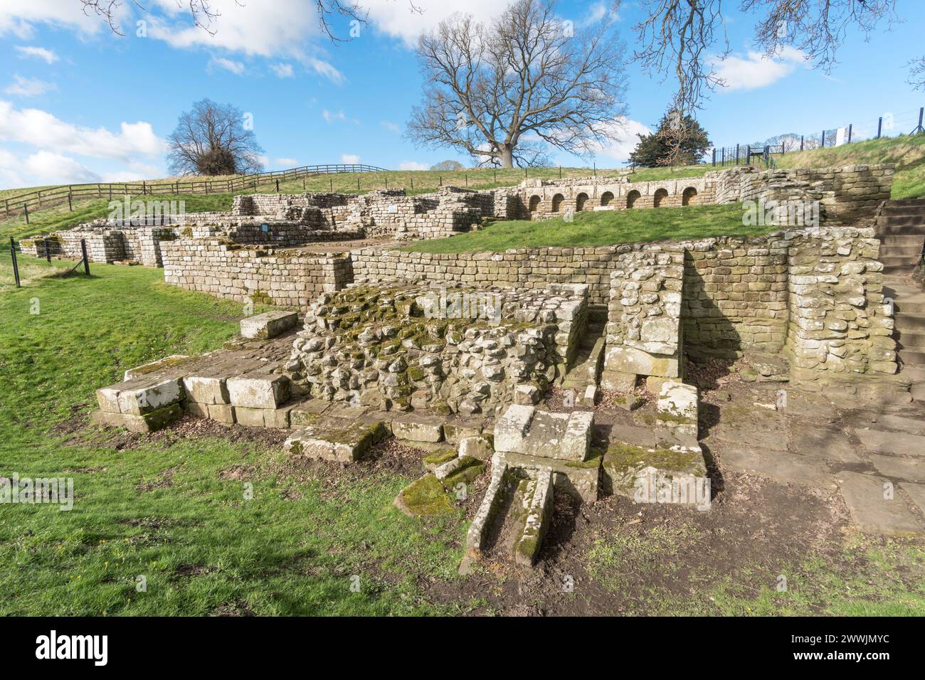 The remains of the bath house building at Chesters Roman Fort, near ...