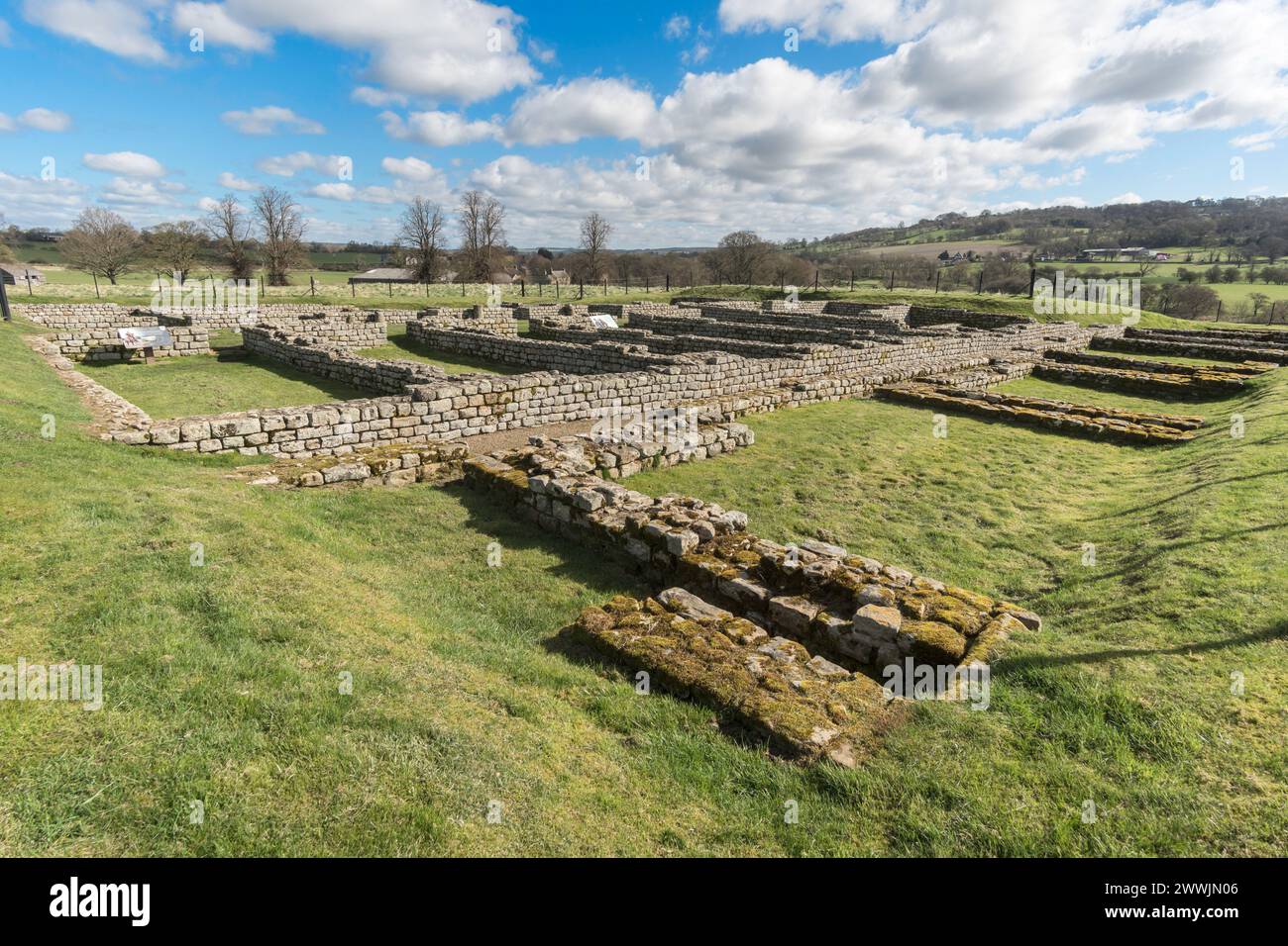 The remains of the barracks building at Chesters Roman Fort, near ...